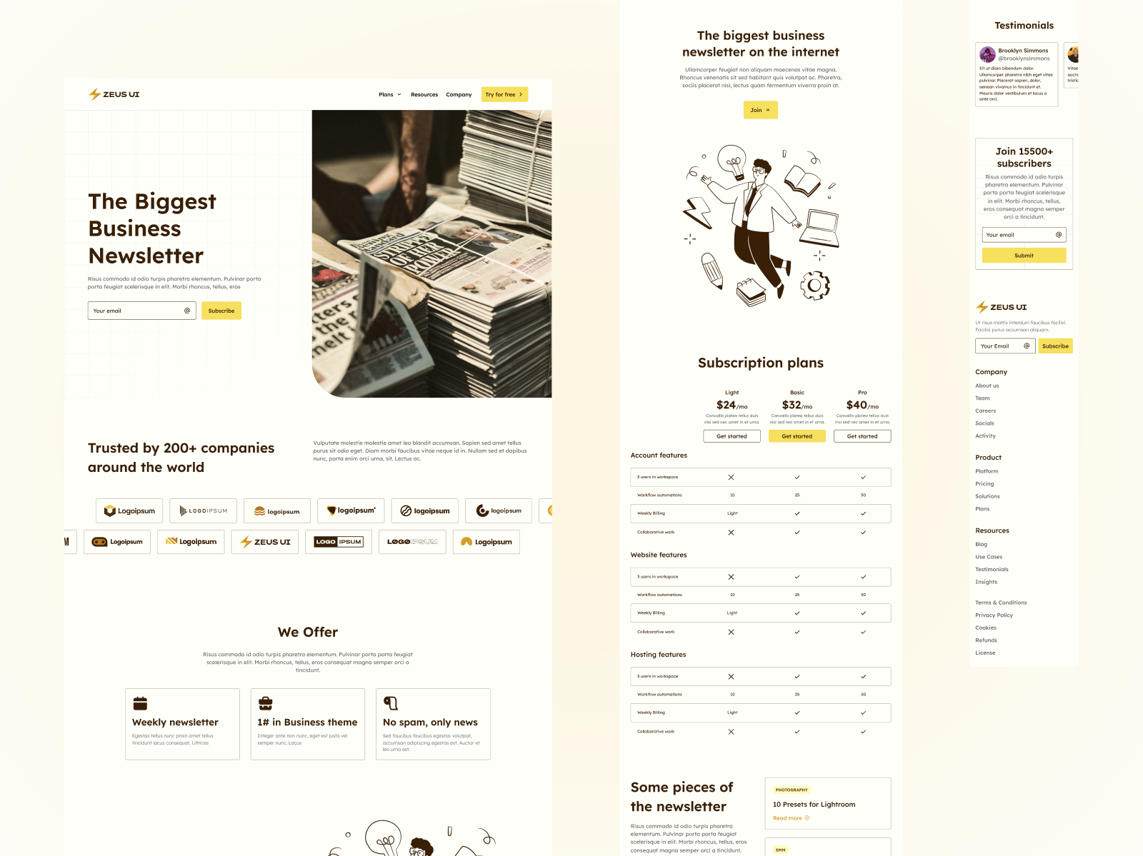 Newsletter website - Zeus Web UI Kit by Nick Rybak for Foursets on Dribbble