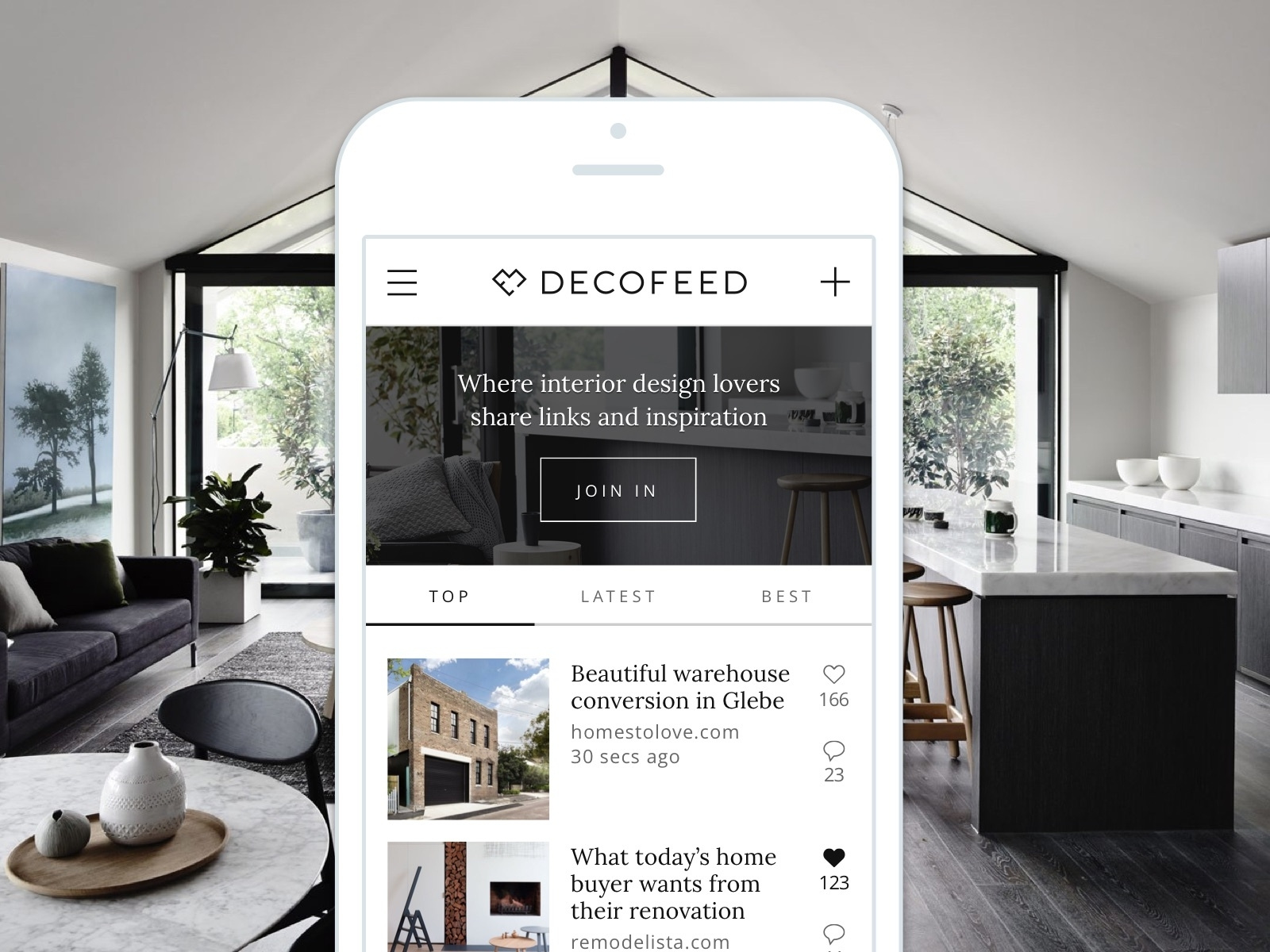 Interior design news feed by Adham Dannaway on Dribbble