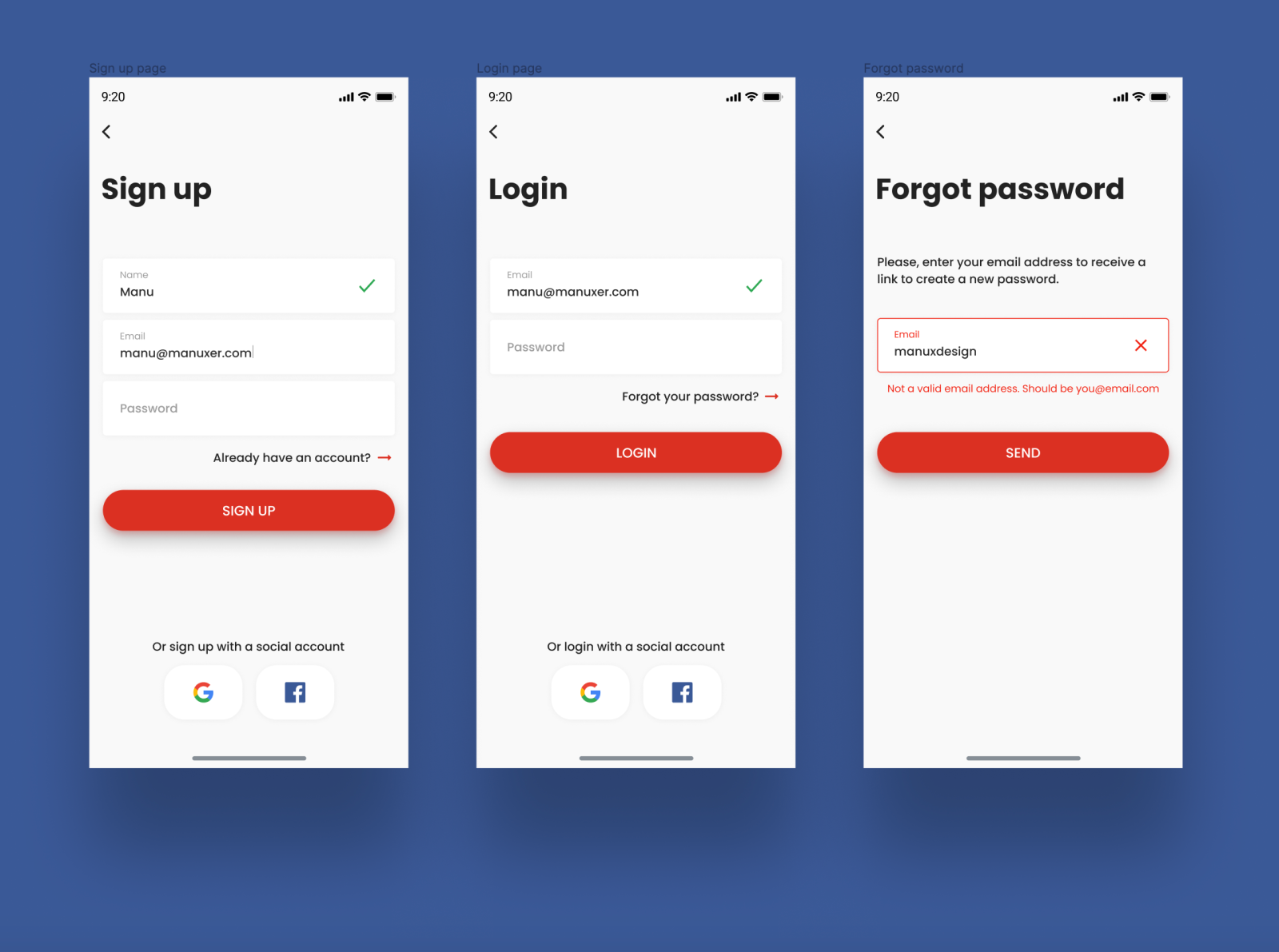 Login and Sign Up Screens by Manu Peethambar on Dribbble