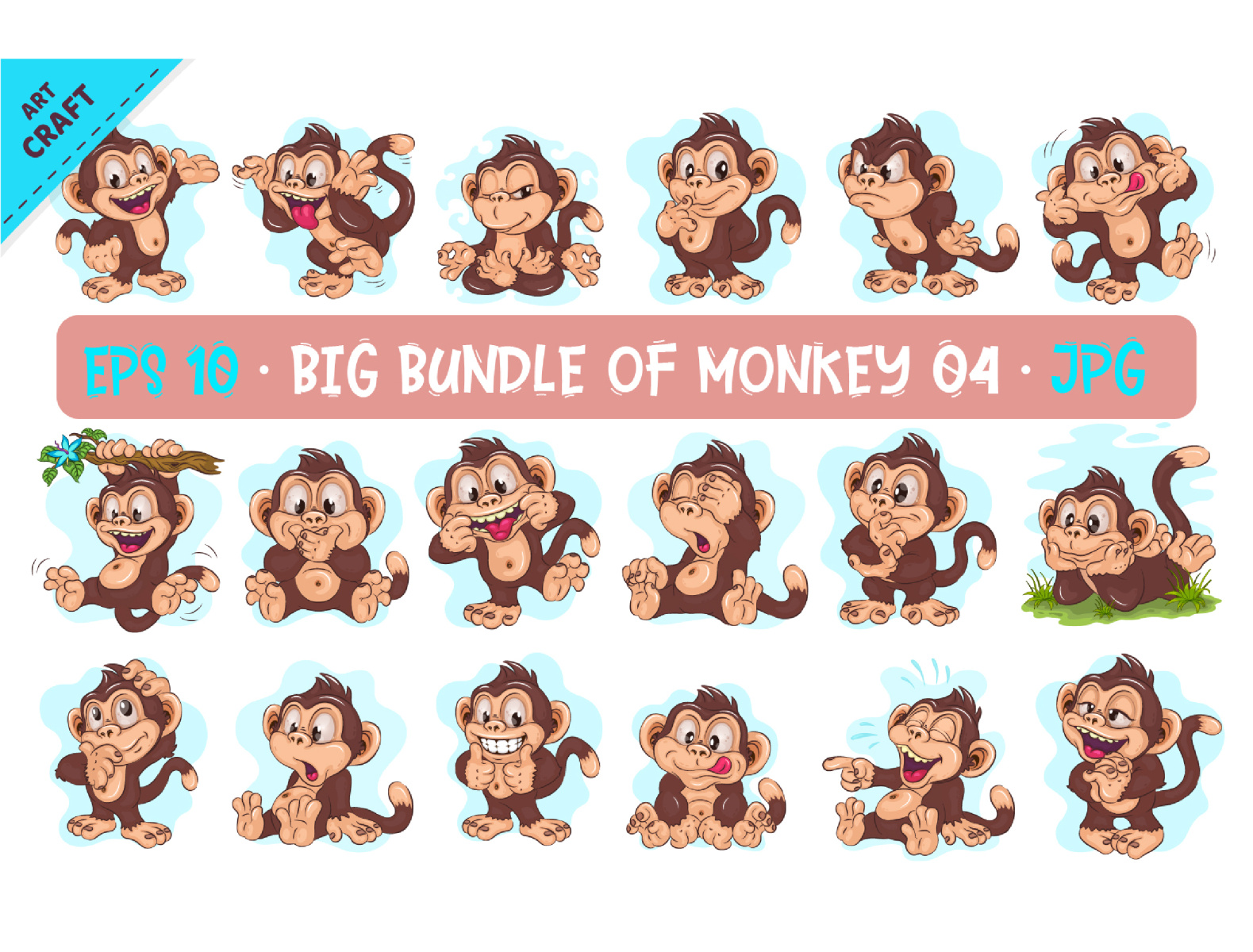 Big Bundle of Cartoon Monkeys 04. by Andrey KENO on Dribbble