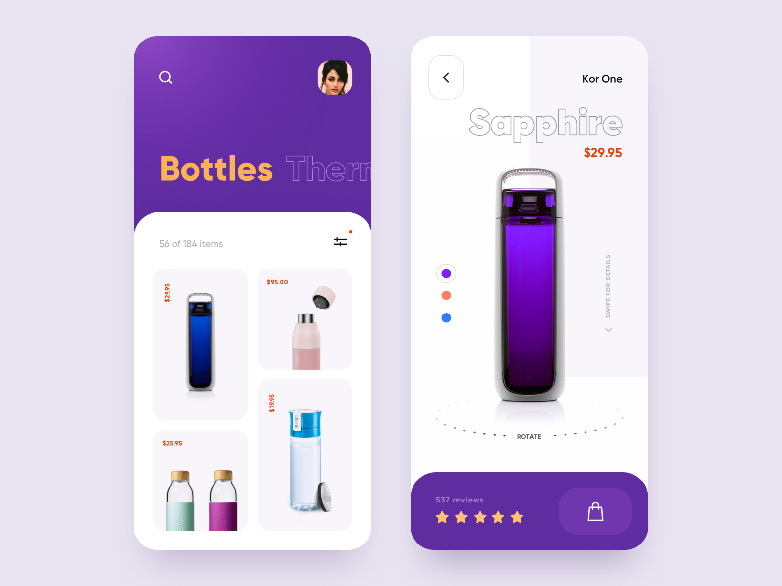 Water Bottles E-commerce - Mobile App by Anastasia Golovko on Dribbble