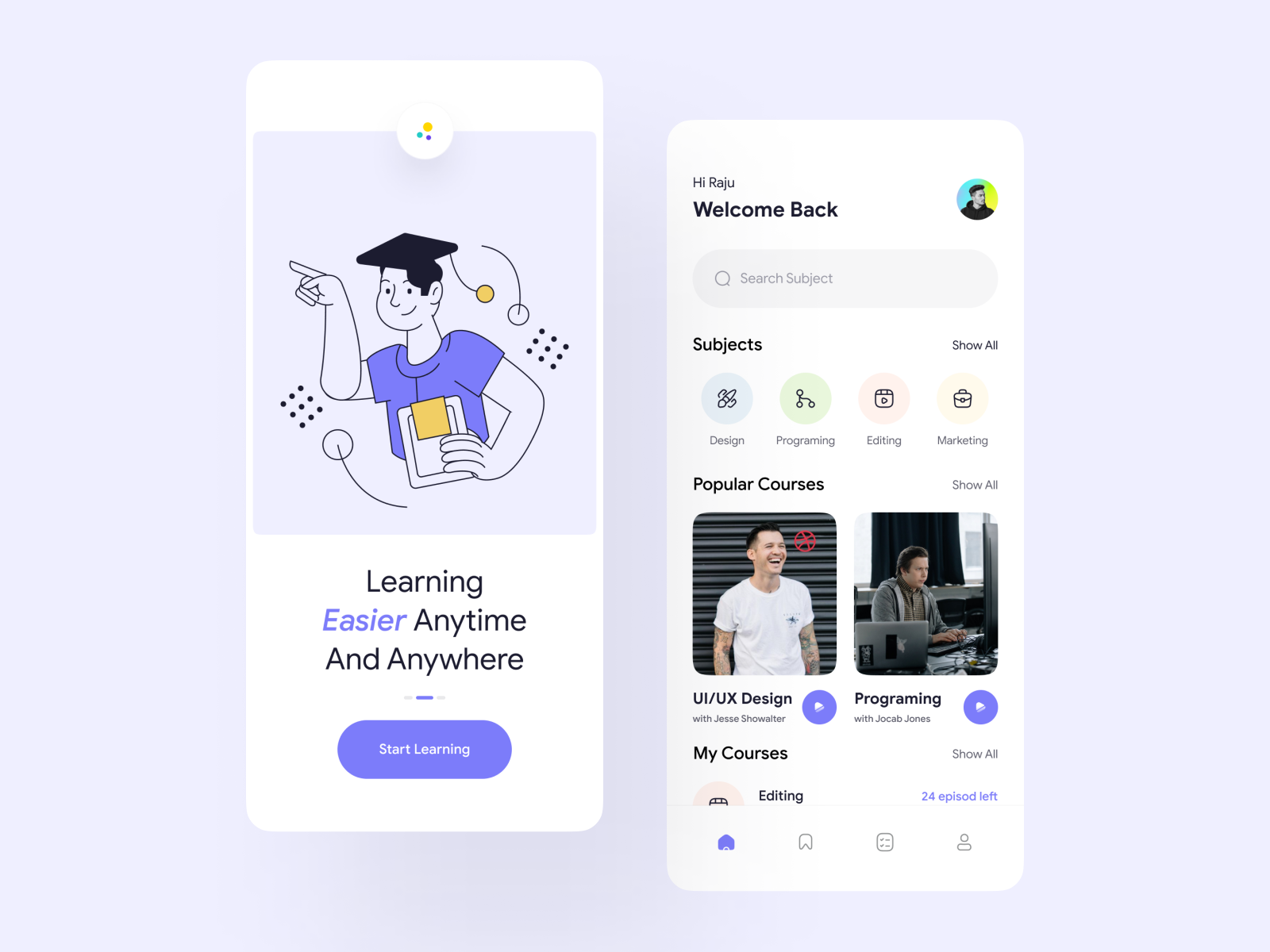 Learning App UI by Raju Husen on Dribbble