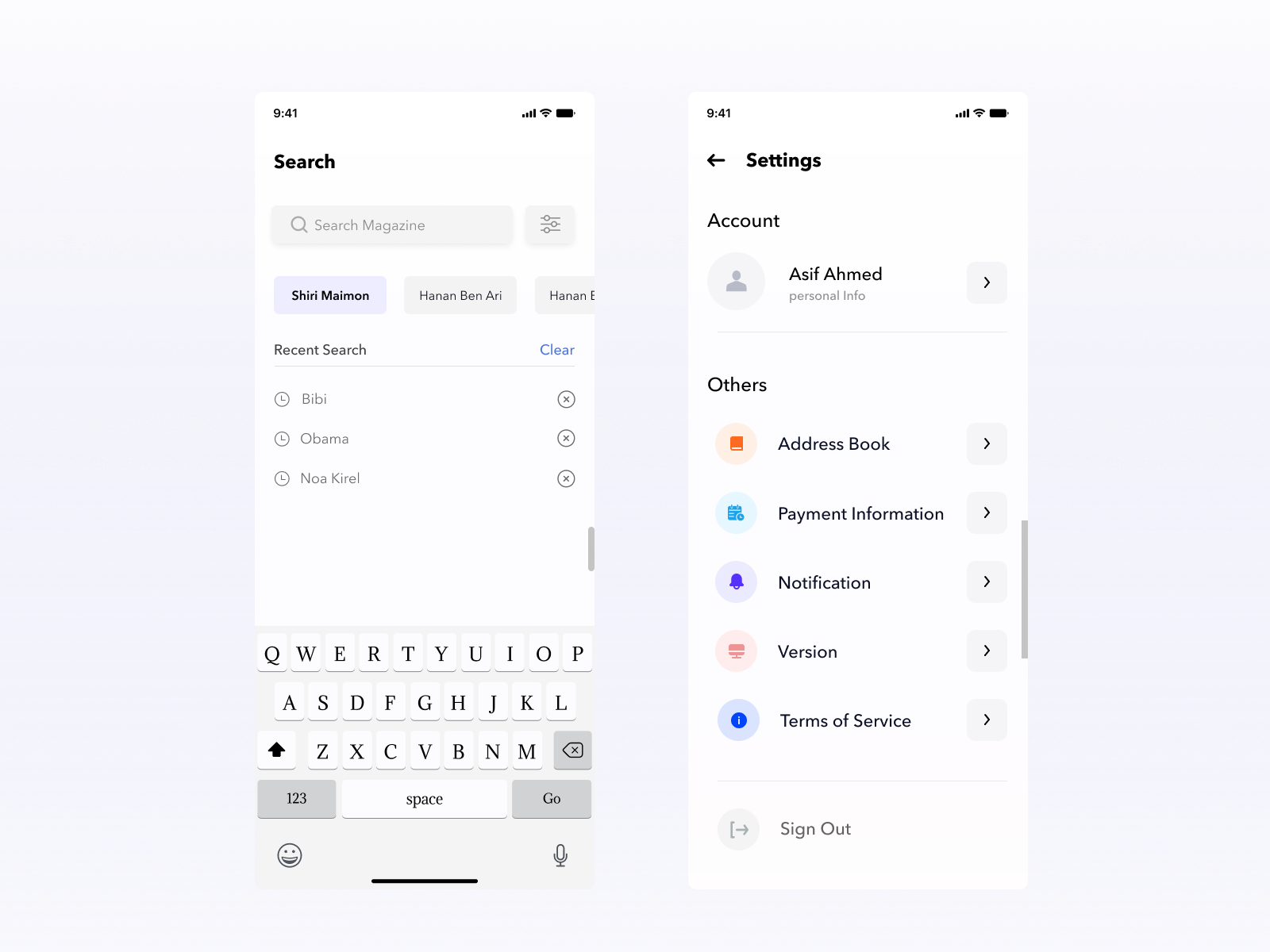 Settings and Search UI by asif ahmed on Dribbble