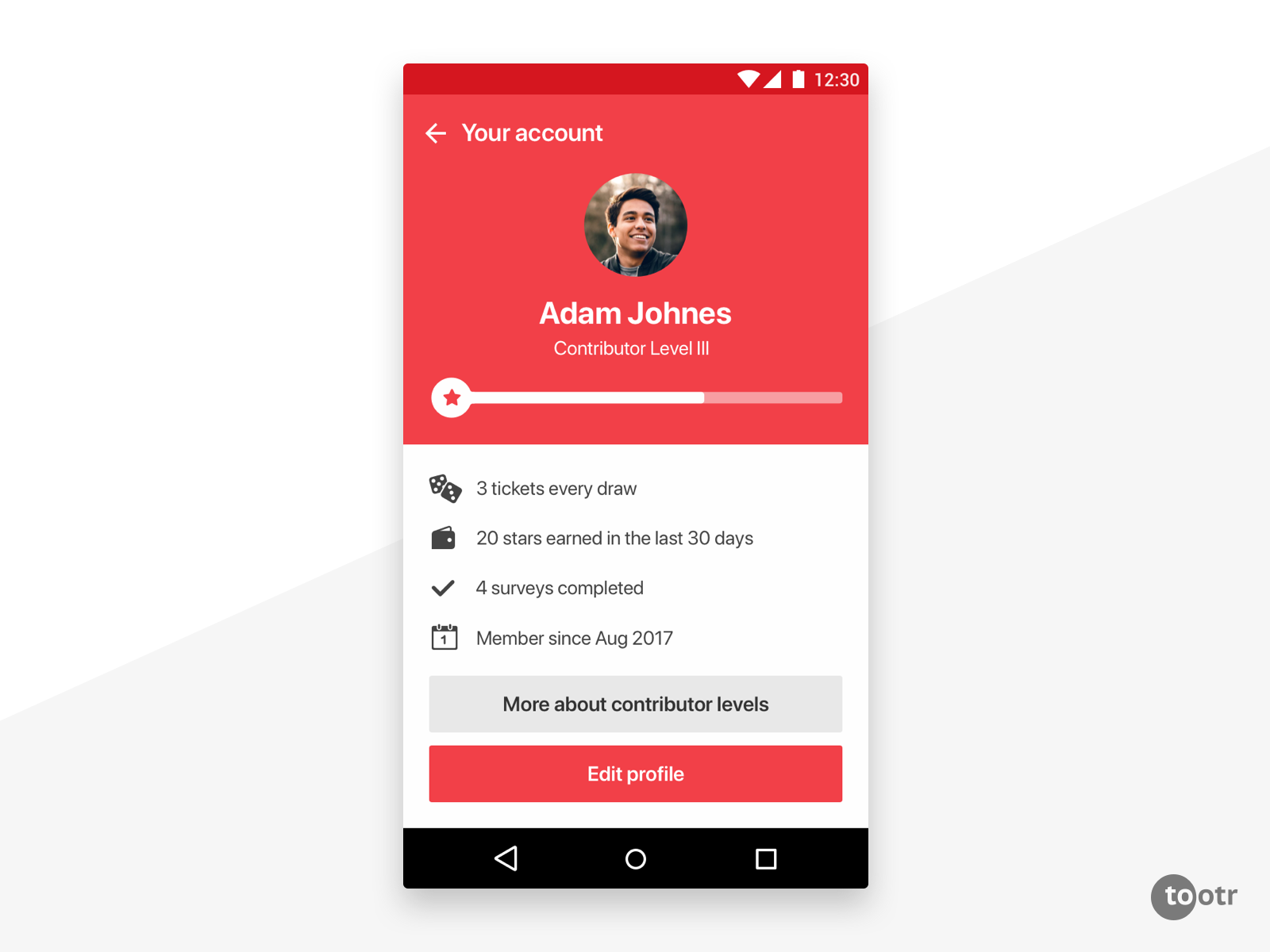 User profile screen for Tootr by Kirill Zima on Dribbble