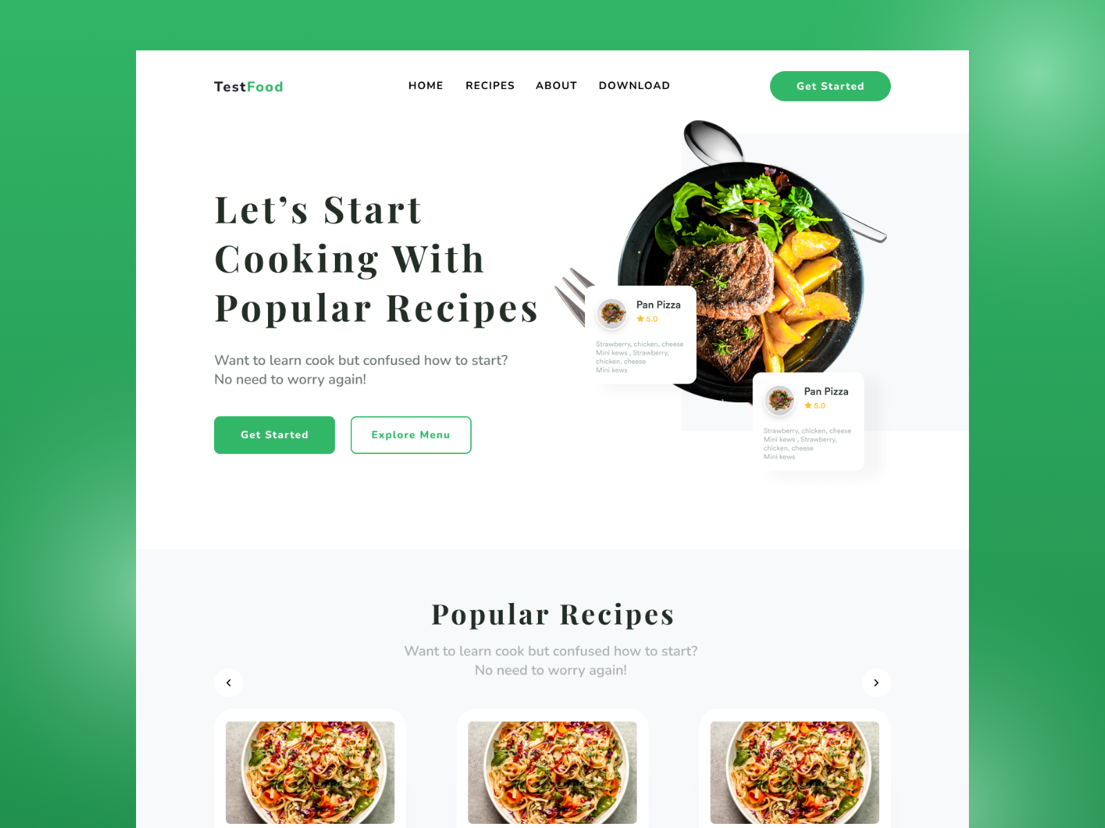 Recipe Web Landing Page Concept by Kaveesha Chaveed on Dribbble