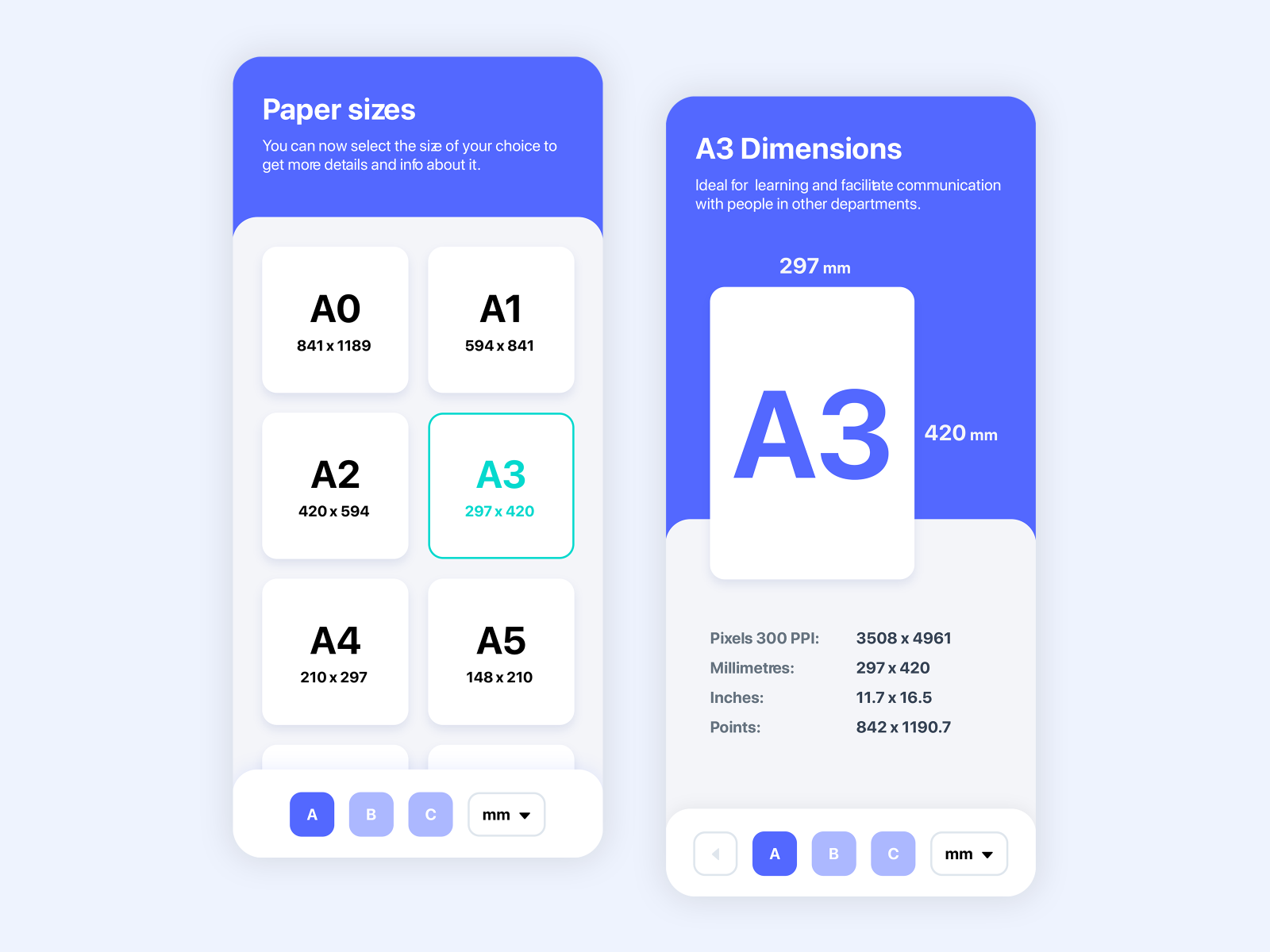Paper Size Mobile App by Julien Brion on Dribbble