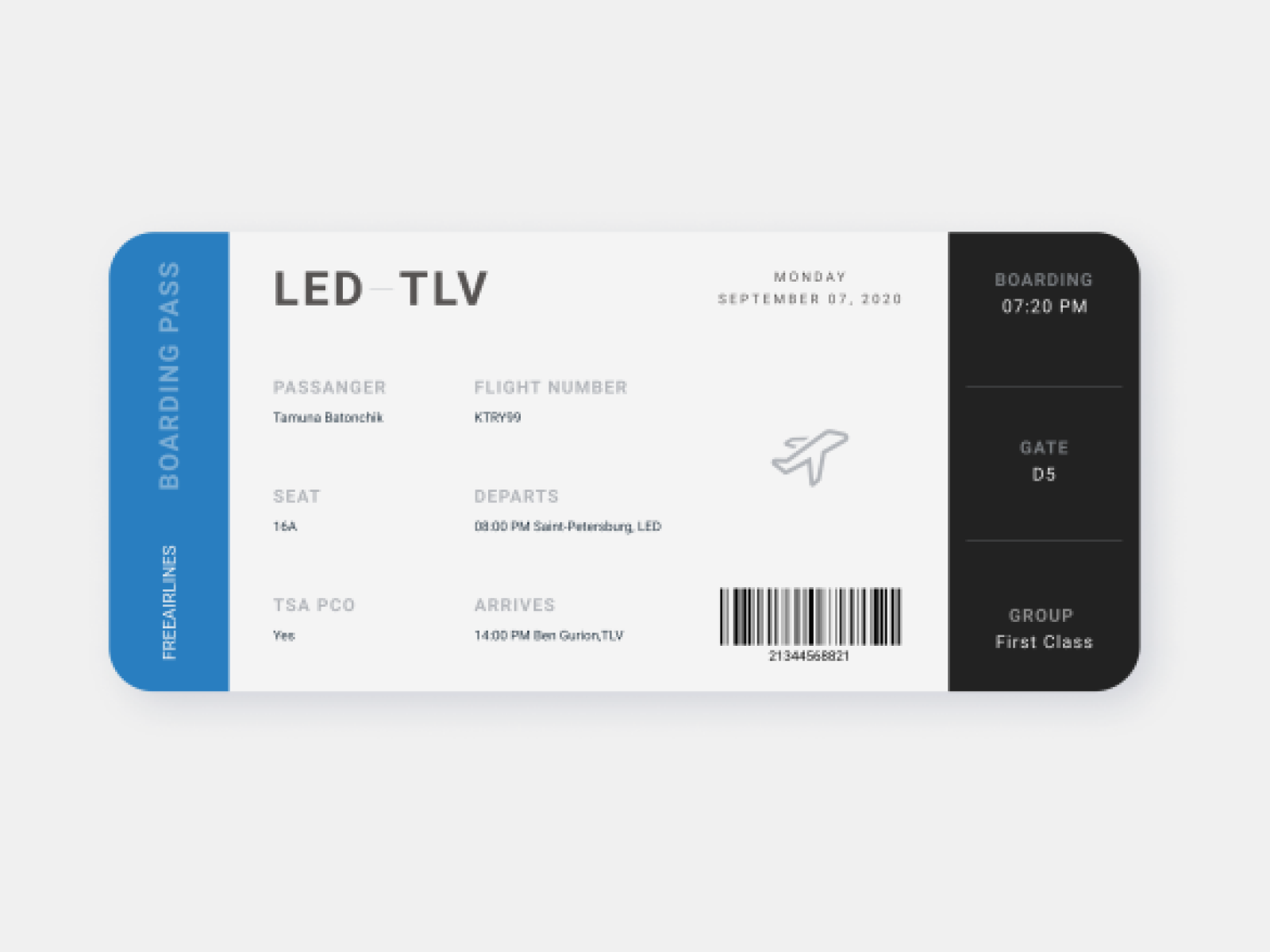 DailyUI 024 Boarding pass by Teilah Baron on Dribbble