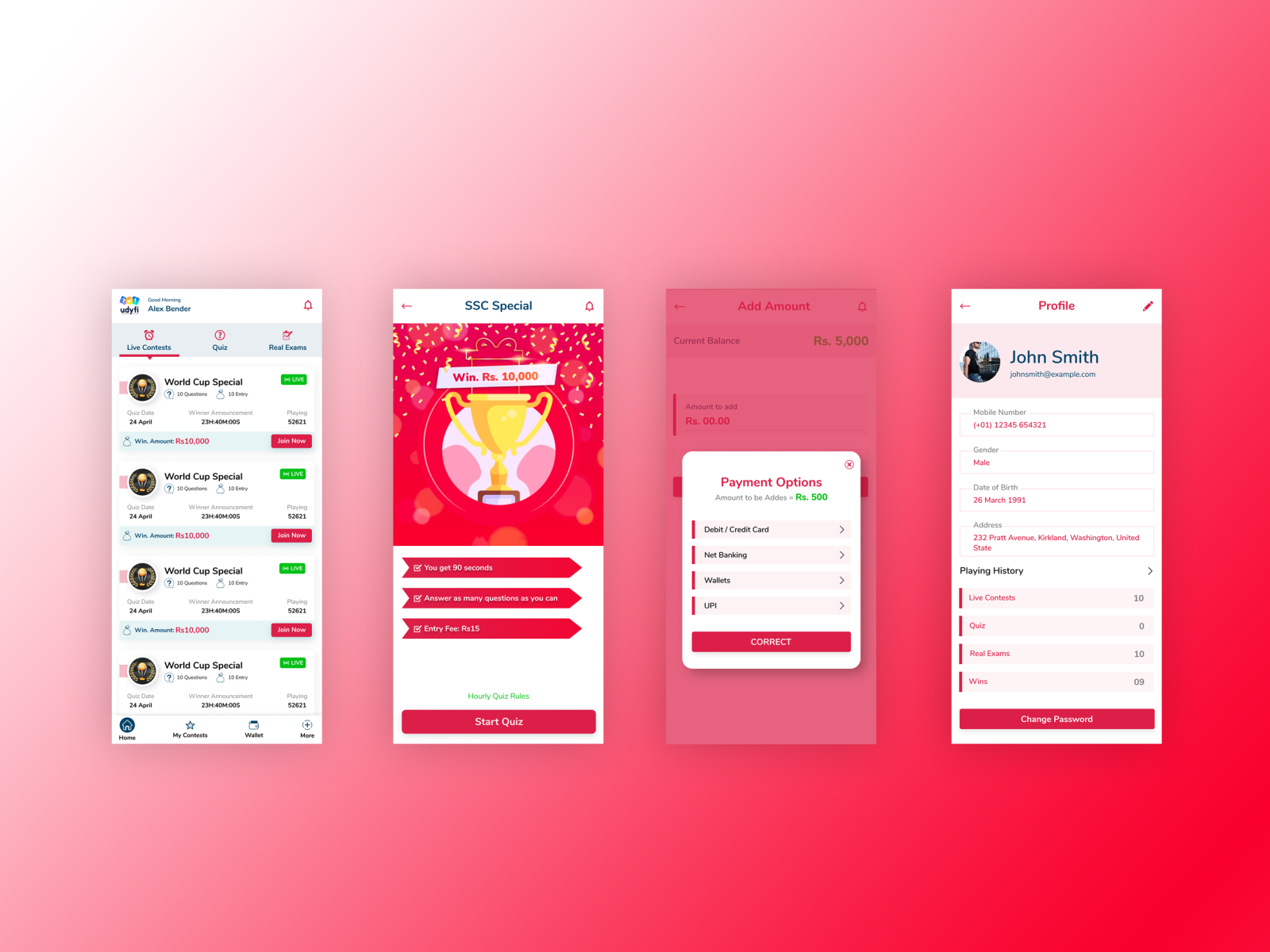 udyfi Quiz App UI with Pink shades by Protocloud Technologies on Dribbble