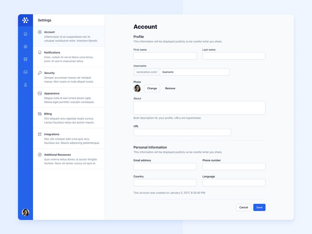 Setting page example by Steve Schoger for Tailwind Labs on Dribbble