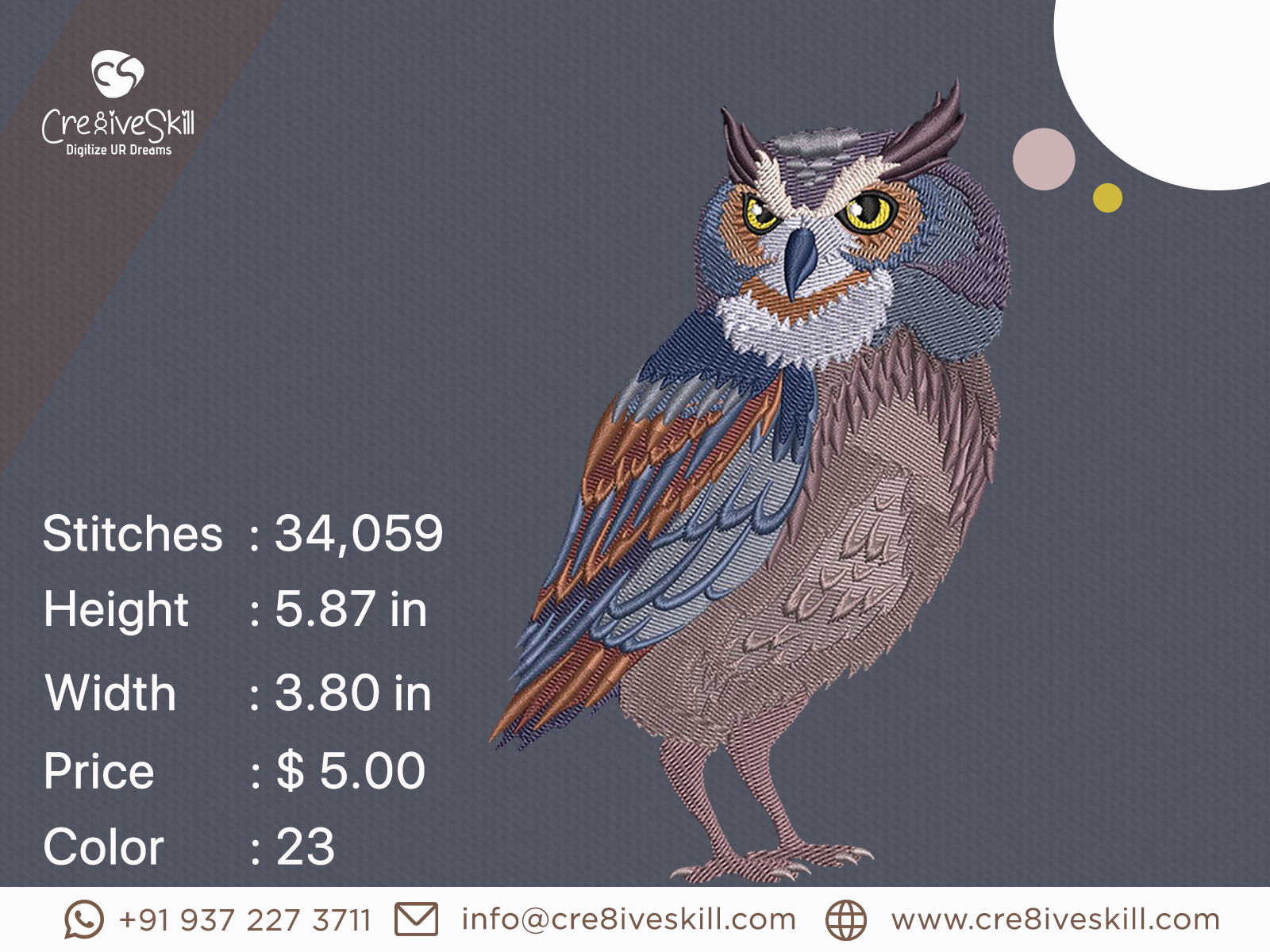 Embroidery Design: Adorable Owl by Cre8ive Skill on Dribbble