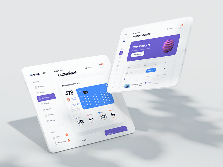 Unity Dashboard Kit by Tran Mau Tri Tam for UI8 on Dribbble