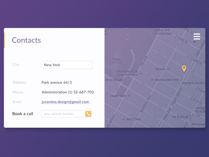 Simple contacts widget with map by Yury Smirnov on Dribbble