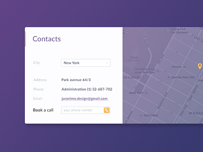 Simple contacts widget with map by Yury Smirnov on Dribbble