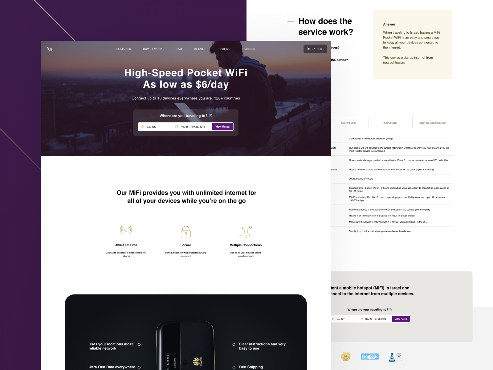 Pocket WiFi landing page by Yury Smirnov for UVIO on Dribbble