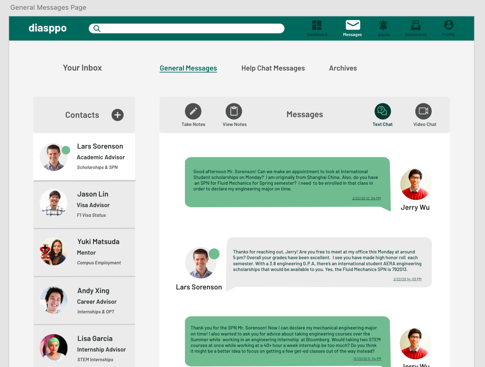 Diasppo Initial General Messages Page by Kaitlin Taylor on Dribbble