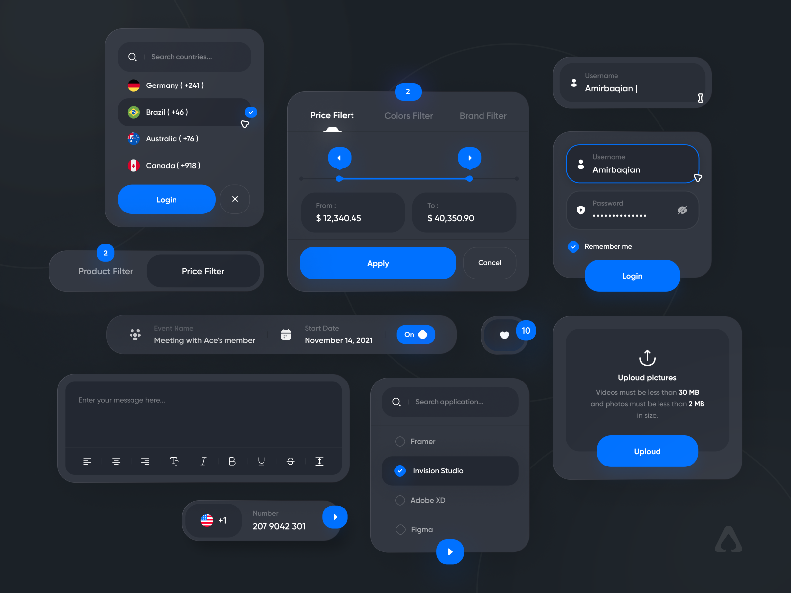 Inputs Component | Dark Part 🌒🔥 by Amir Baqian for Ace Design on Dribbble