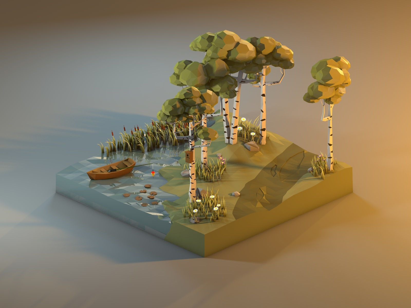 Low Poly Birches (Sunset) by Pelopoly on Dribbble