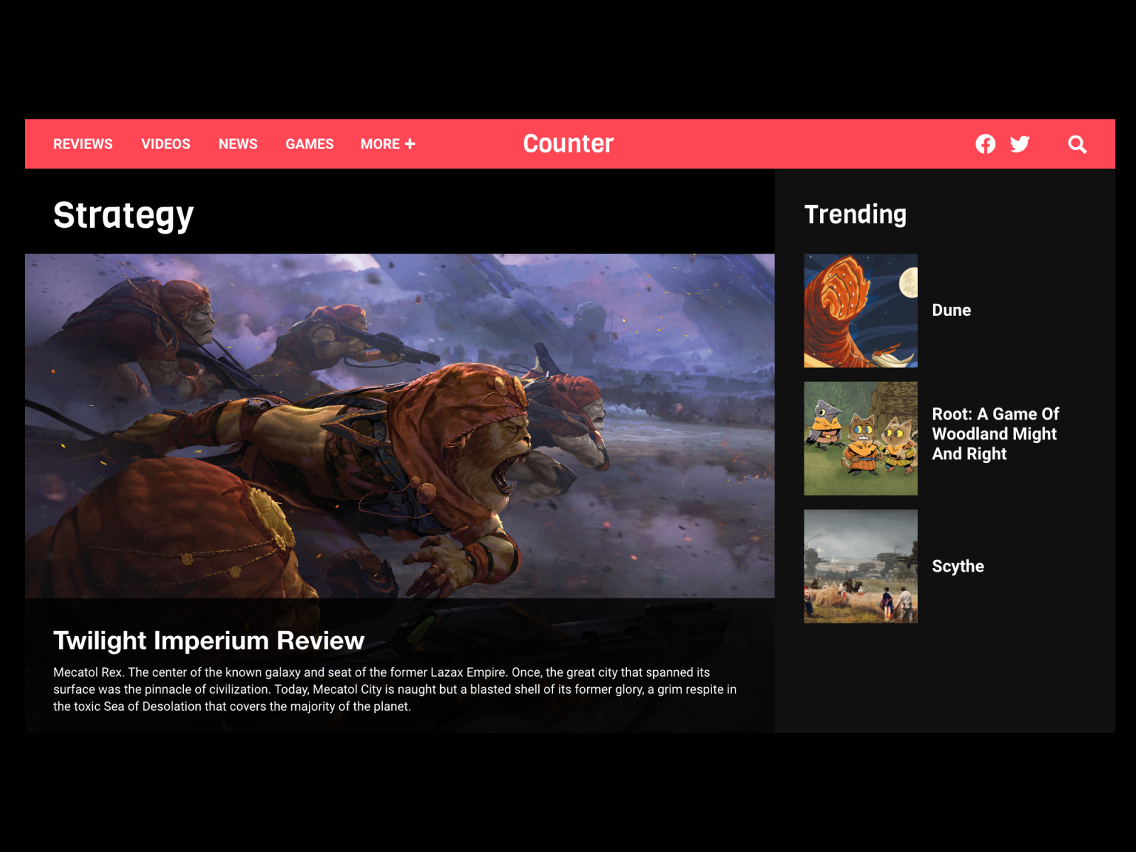 concept, board game review site by Vincent Susa on Dribbble