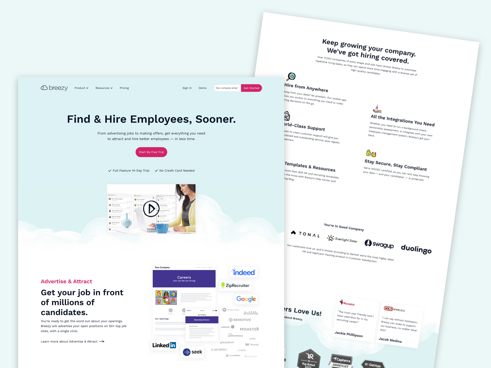 Breezy HR Re-Brand Homepage by Sarah Darr on Dribbble