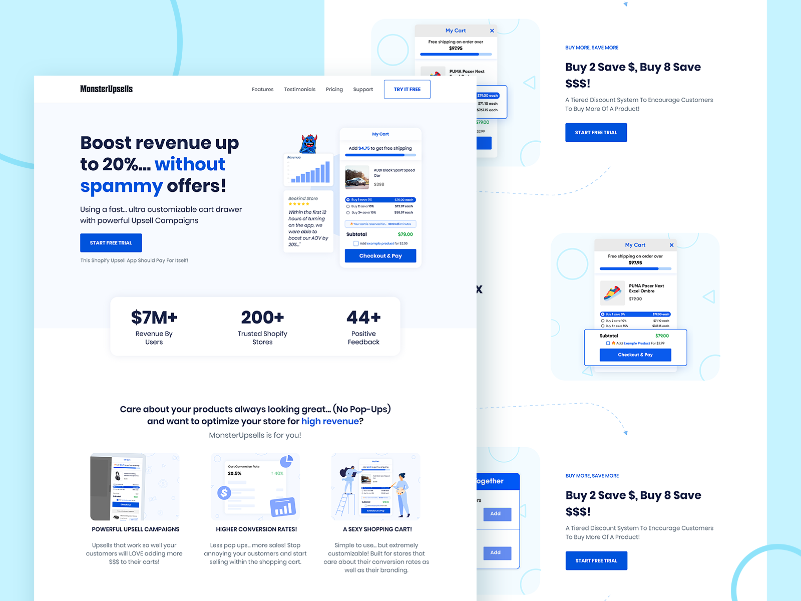 MonsterUpsells Shopify App Landing Page UI design by Ayoub Allaoui on ...