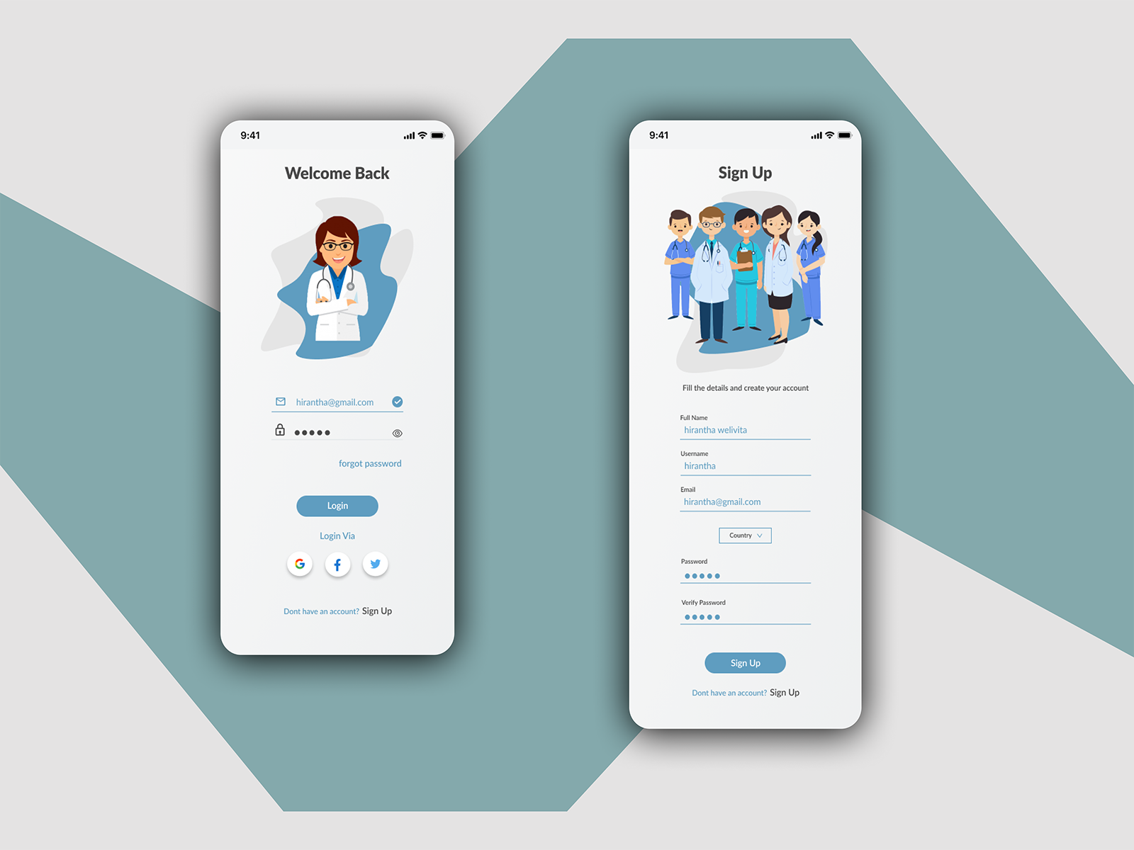 Sign up and Login - Medical app by Hirantha Welivita on Dribbble