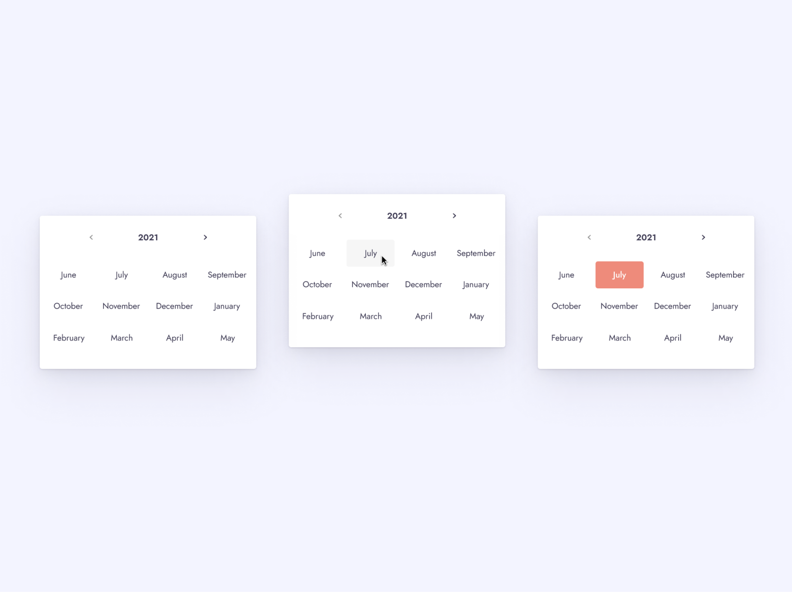 🗓 Calendar UI component - Month selection by 👩🏻‍🎨 Una Bassil on Dribbble