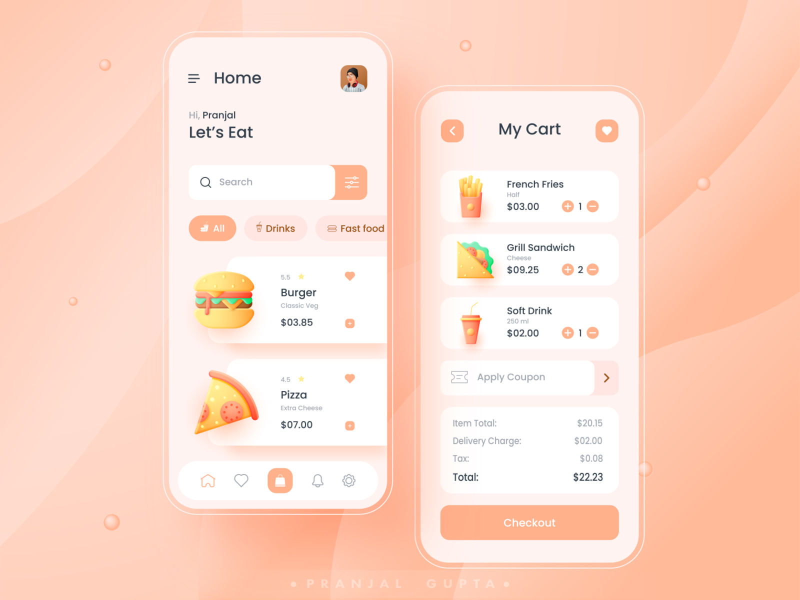 Food UI by Pranjal Gupta on Dribbble