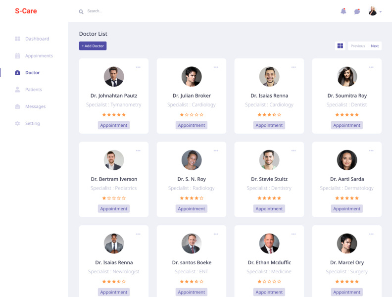 Doctor's List in a Hospital M.System by Shaharia Hossen on Dribbble