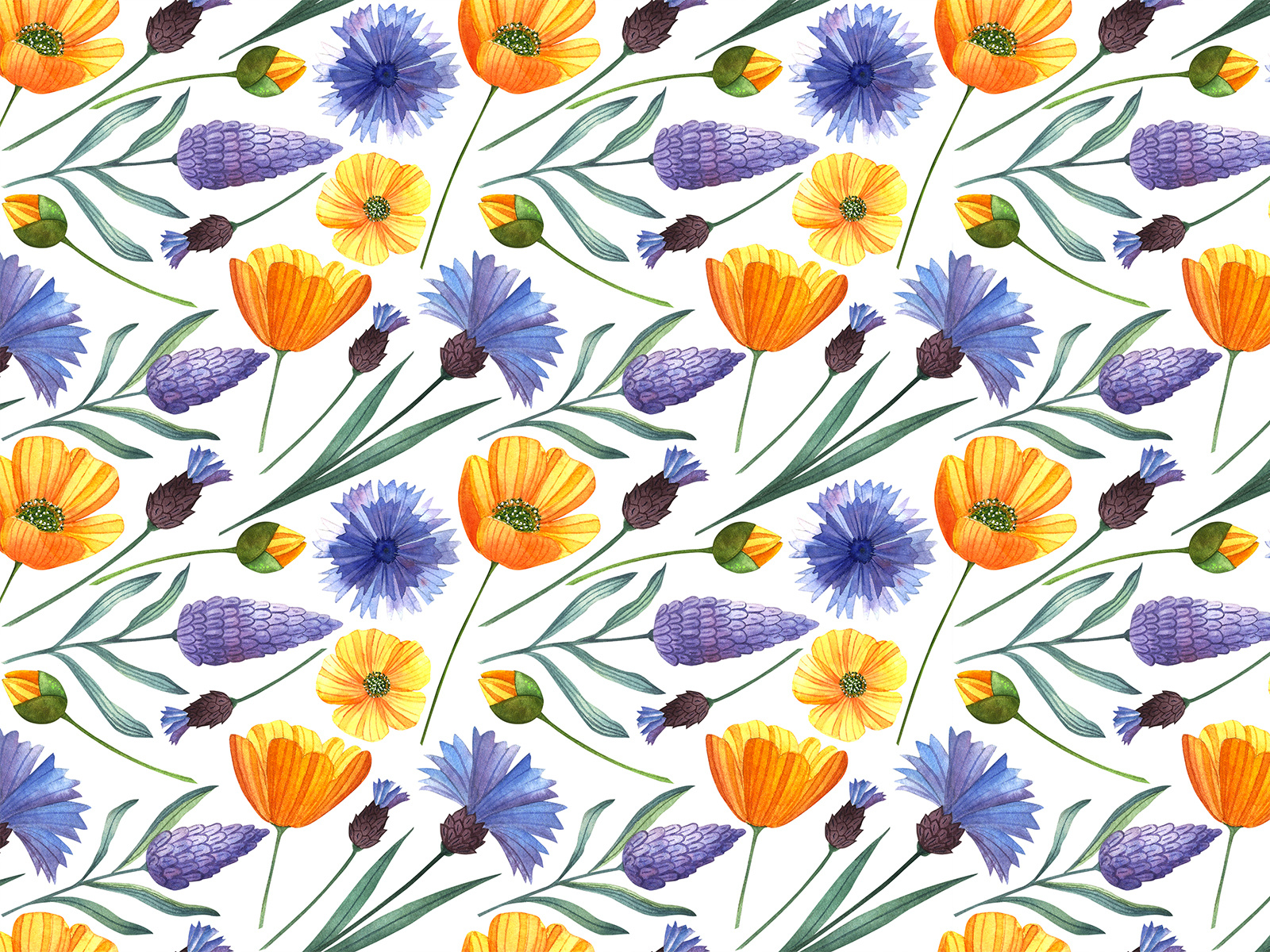 Watercolor patterns of wildflowers by Victoria Ivanova on Dribbble