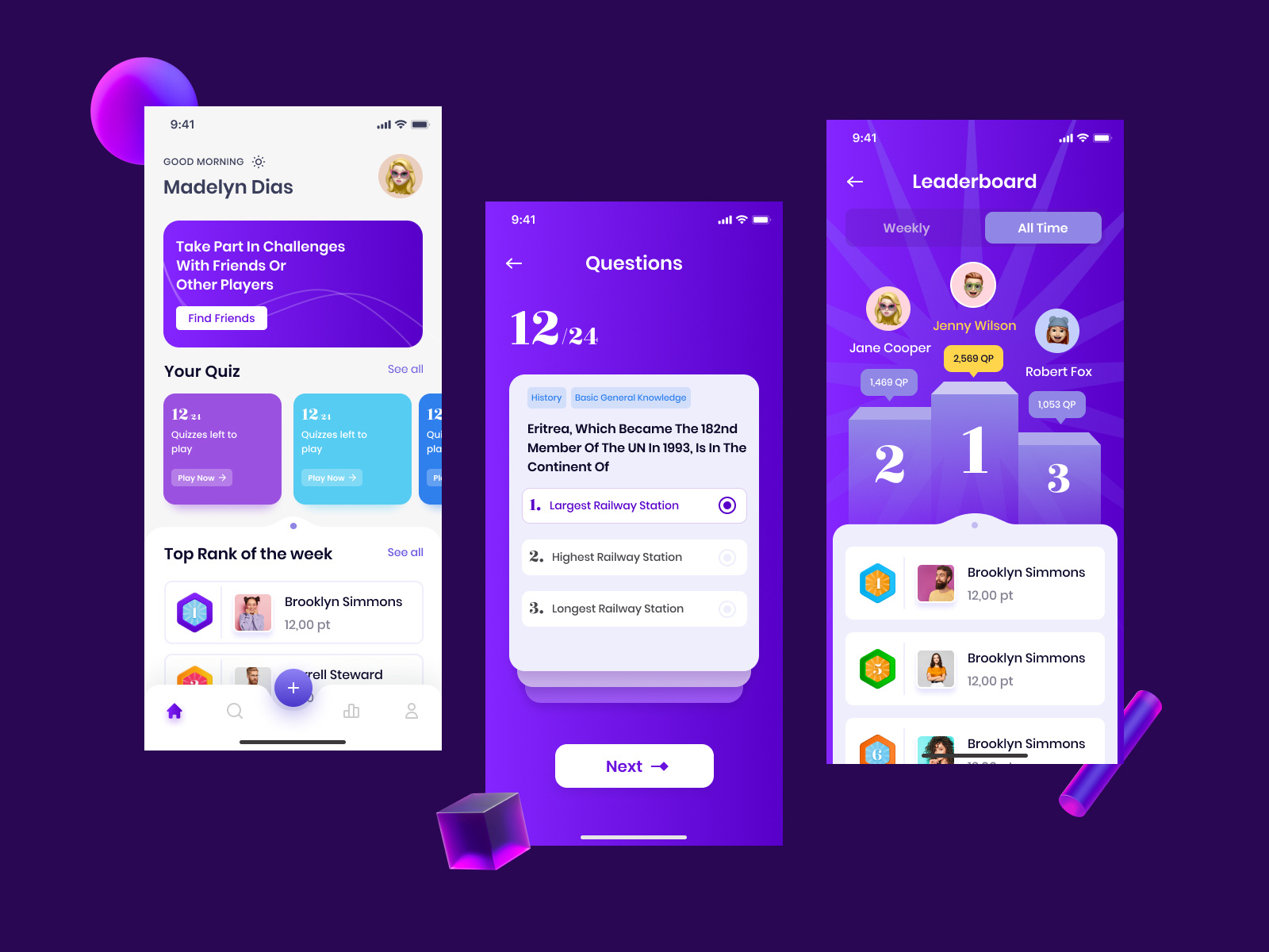 Quiz App by Sweetie Mehtaa on Dribbble
