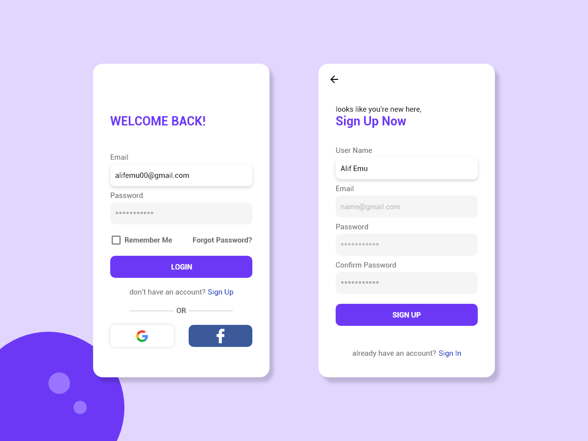 Sign in & Sign up screen for Android app by Alif Emu on Dribbble