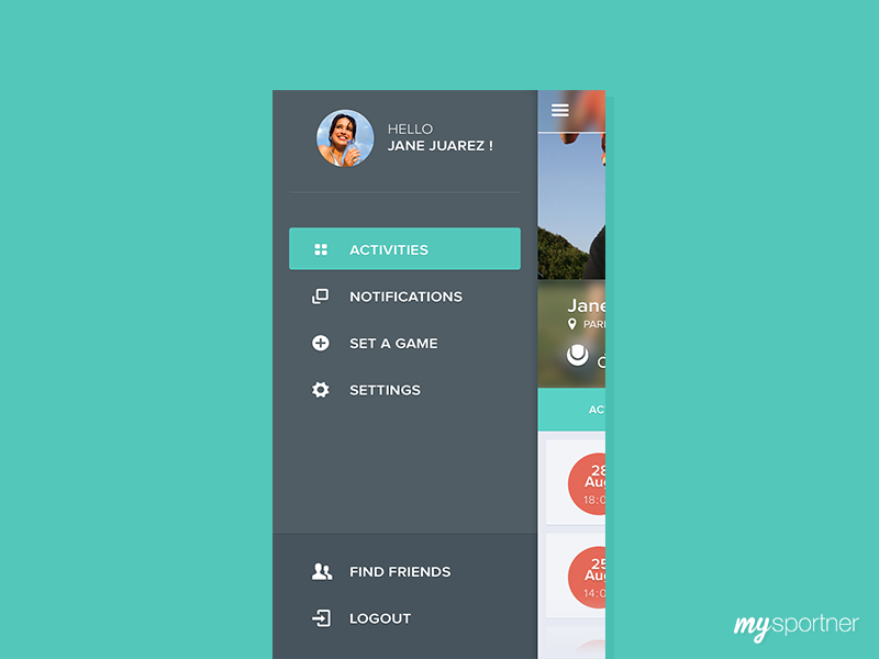 MySportner's app lateral menu by Marouane Dekkaki on Dribbble