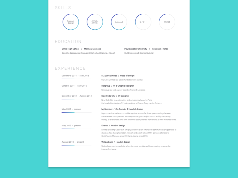 Clean Resume - Light by Marouane Dekkaki on Dribbble