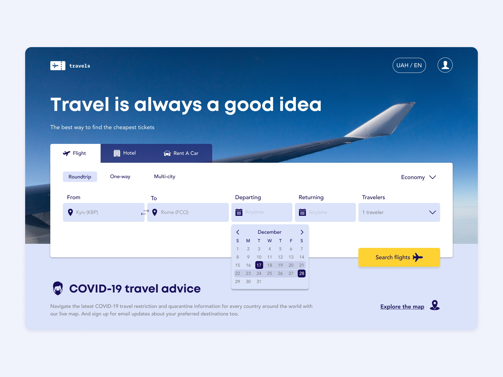 Flights booking by Alyona Meleshko on Dribbble