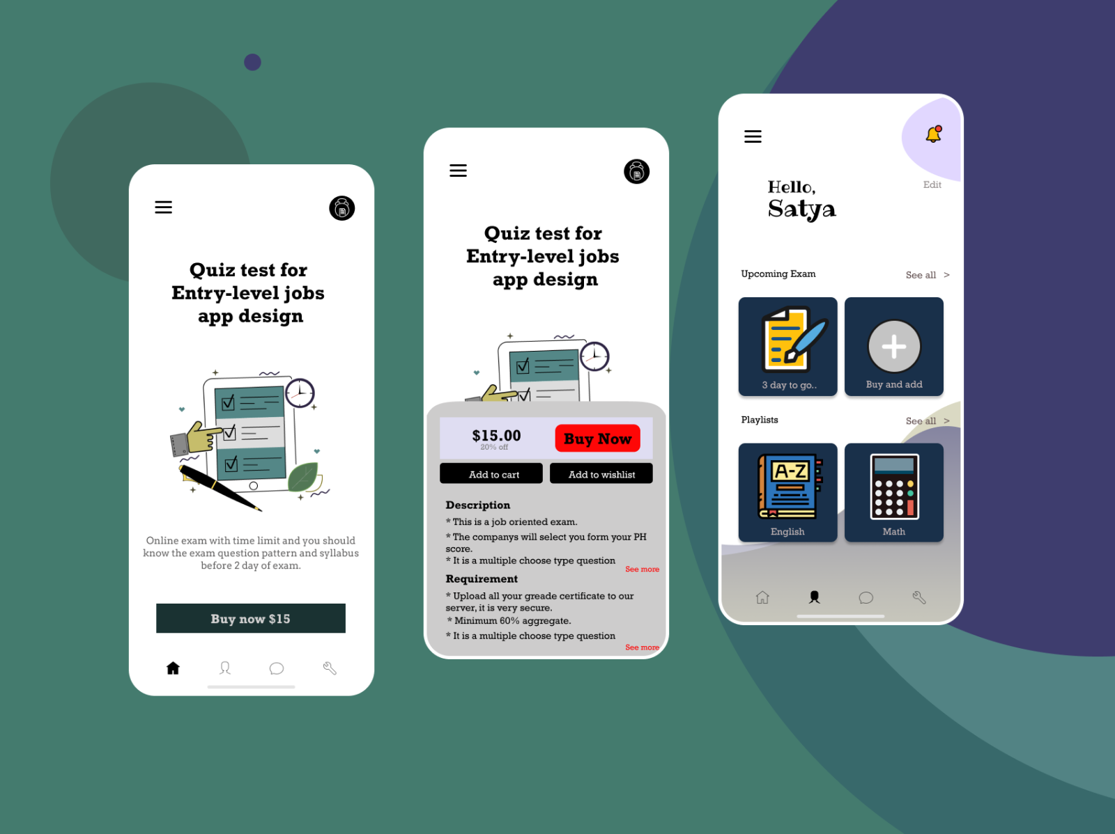 Daily UI #01 : exam app with user profile by DesiznLab Studio on Dribbble