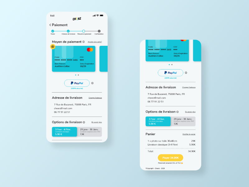 Checkout process - Cheerz App by Aurelien Colloc on Dribbble