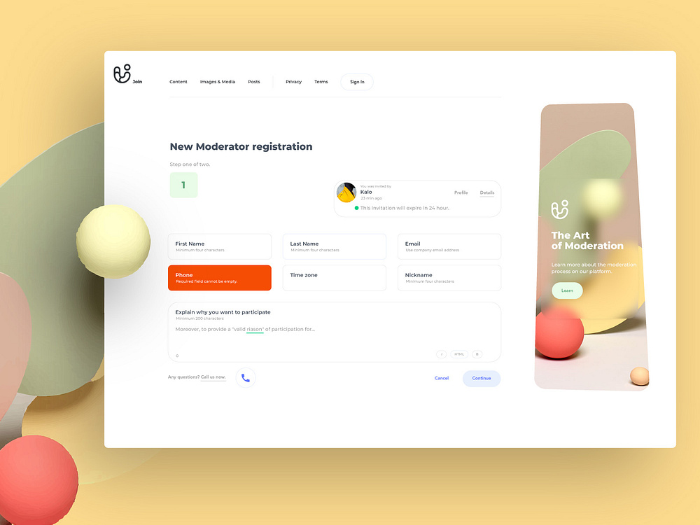 New moderator registration UI. First step by Maxim Aginsky on Dribbble