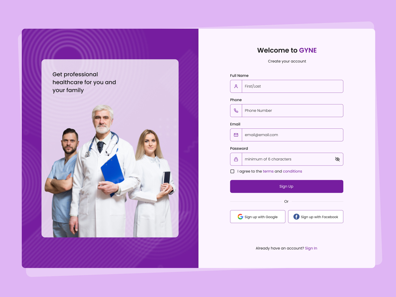 GYNE - Medical appointment platform | Signup Page by Glory Chukwuka on ...