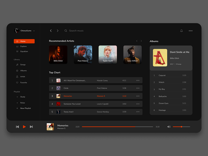 Desktop Music Player UI by Esa Wardhana on Dribbble