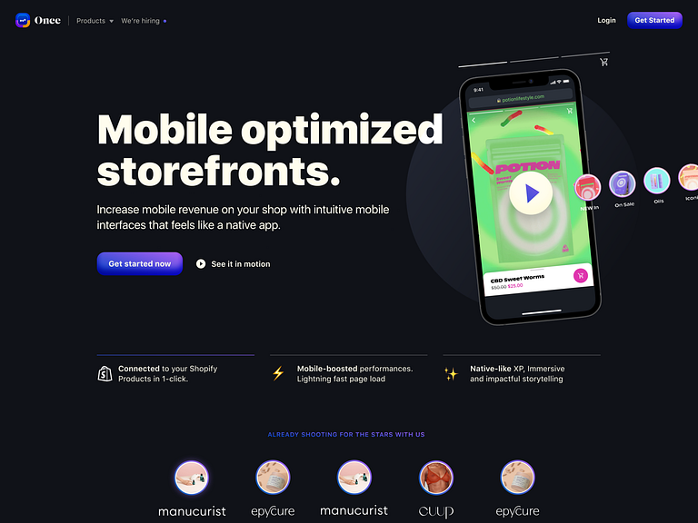 Once: Mobile Optimized Storefronts | Website by eastermeggg 🍳 on Dribbble