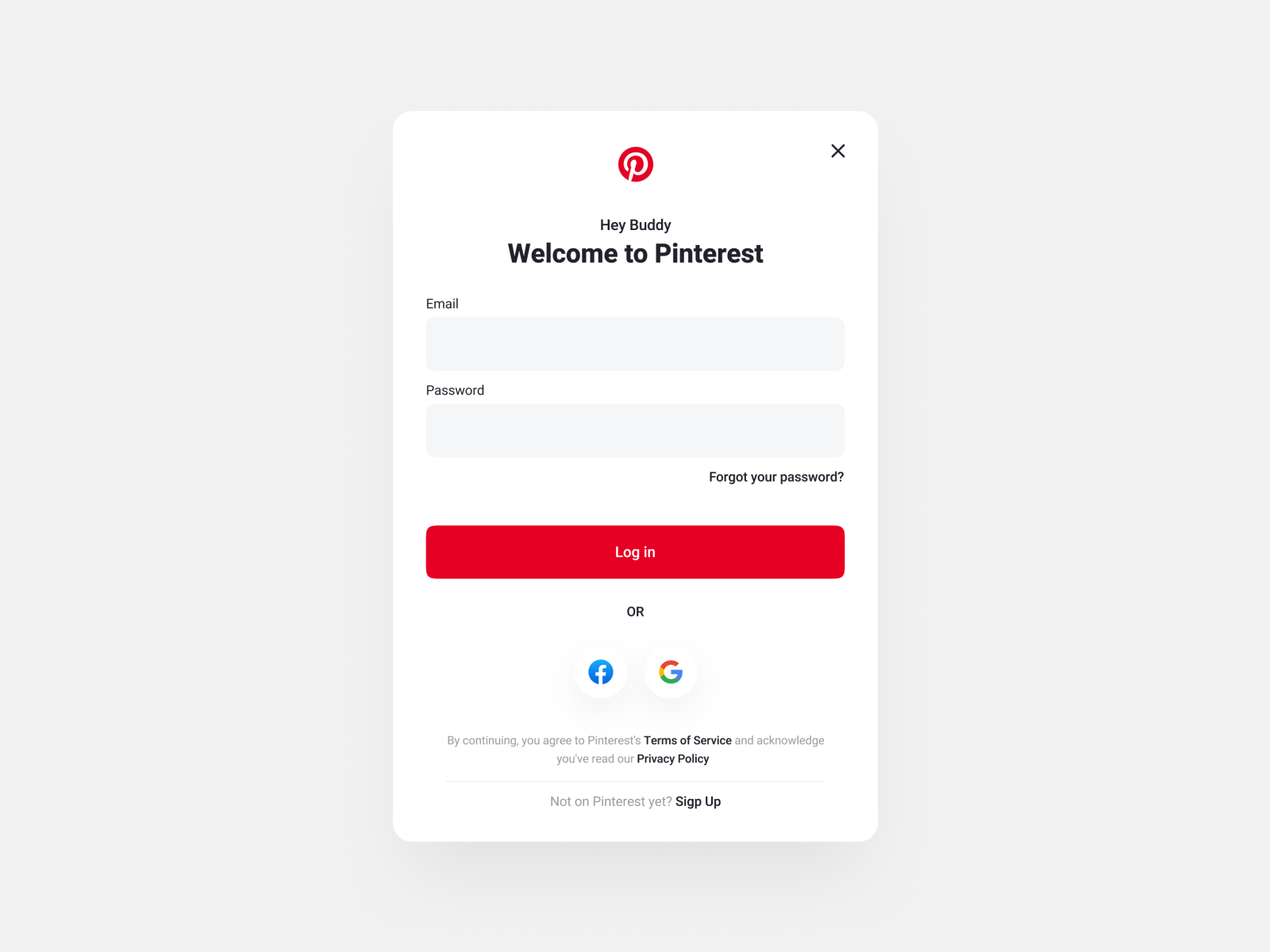 Pinterest Login UI by Ahmed Wahid on Dribbble