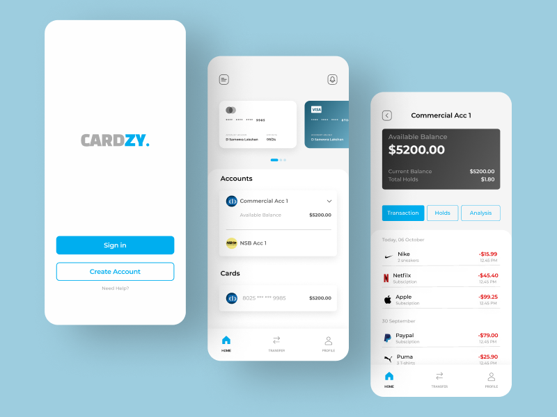 Bank app UI concept | Figma by Sameera Lakshan on Dribbble