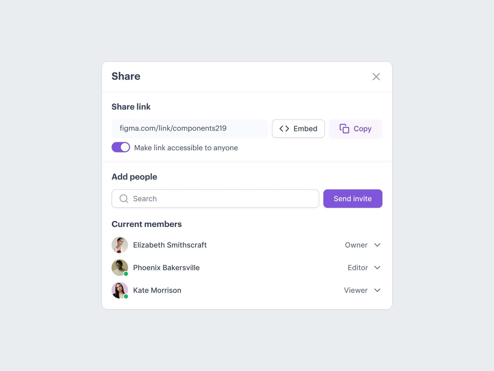 Share link modal by Bayo Faleke on Dribbble