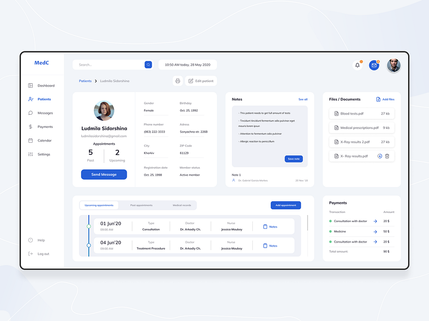 Medical CRM - Patient's profile by Anton Kharytonov on Dribbble
