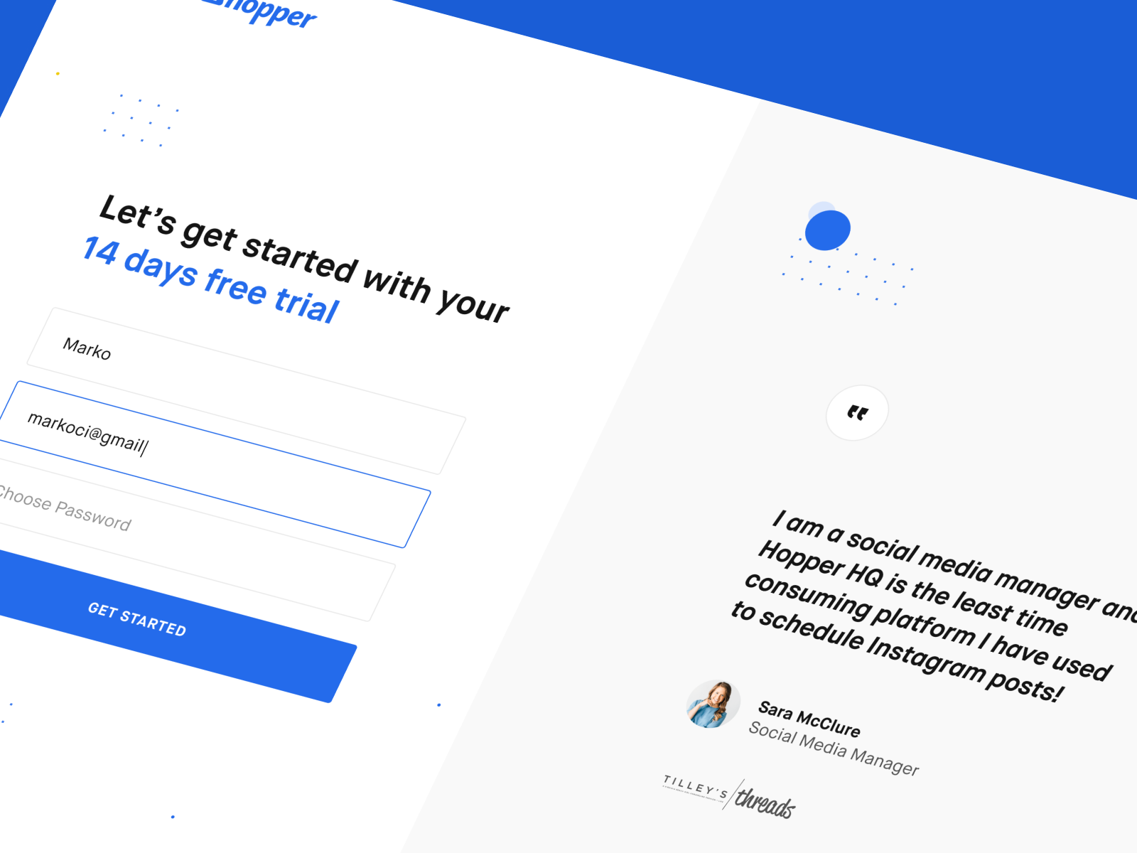 HopperHQ Sign up & Login by Marko Ilic on Dribbble