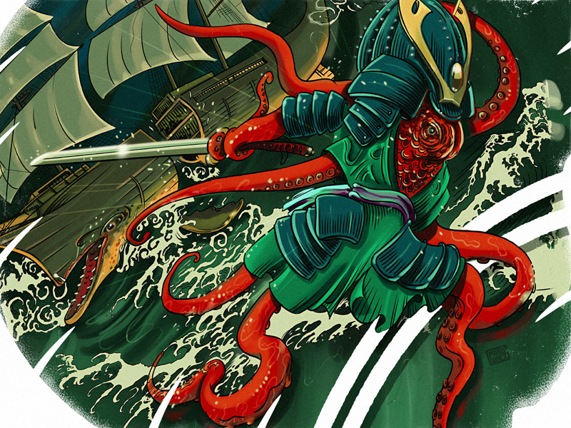 Octosamurai slashing Cachalot sailer by Pako on Dribbble