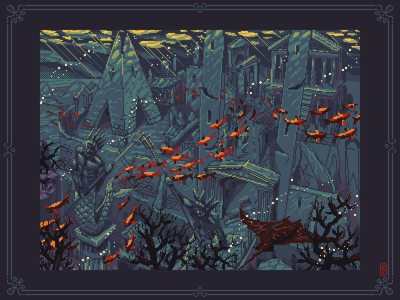 Sunken ruins of Atlantis [pixel art] by Pako on Dribbble