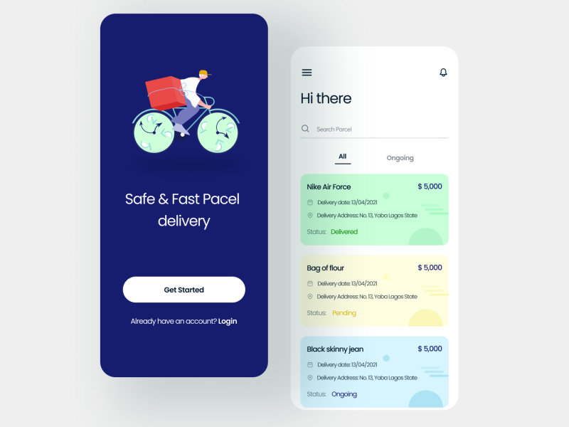 Parcel delivery application by Prudence Rapheal on Dribbble