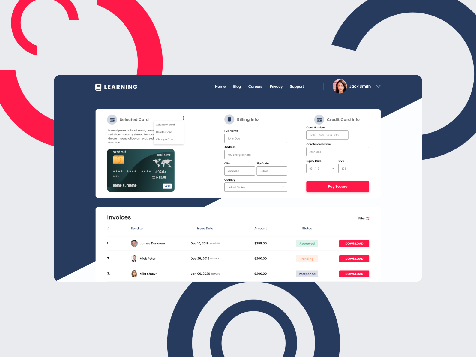Billing Page by Khan Khattak on Dribbble