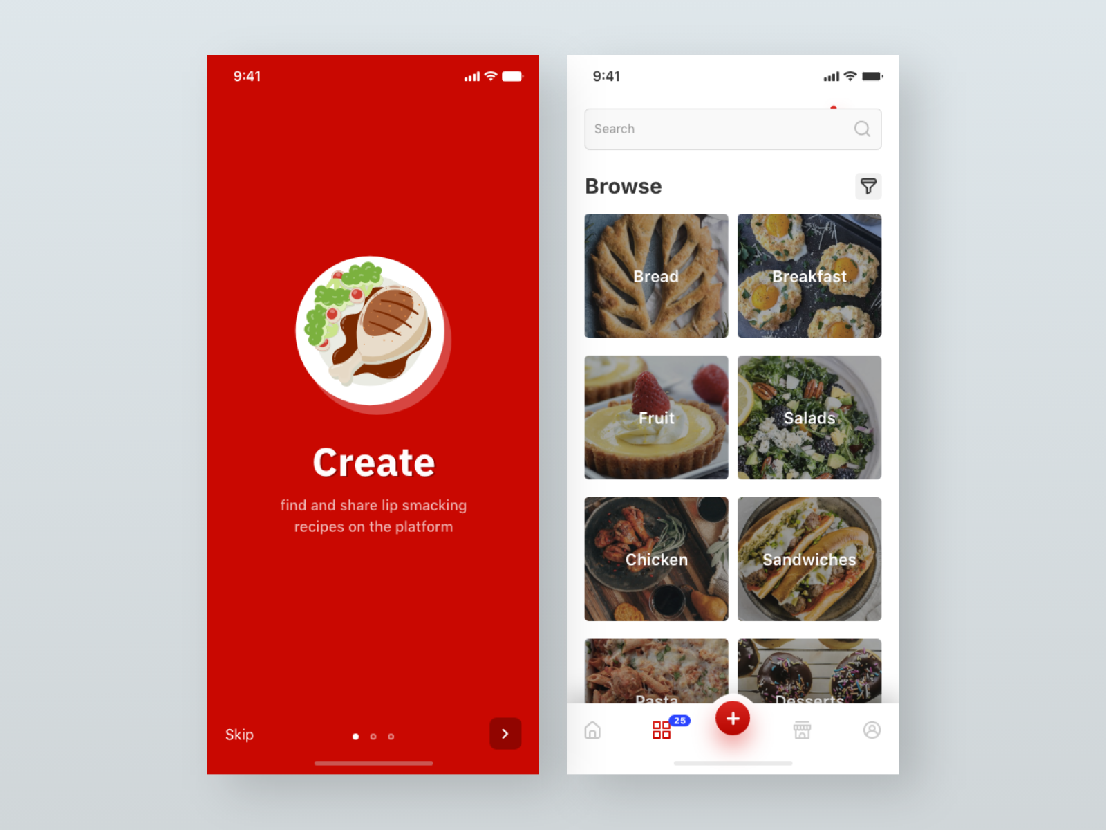 Launch + Food Categories - Food Recipe App by Gaurav Gandhi on Dribbble